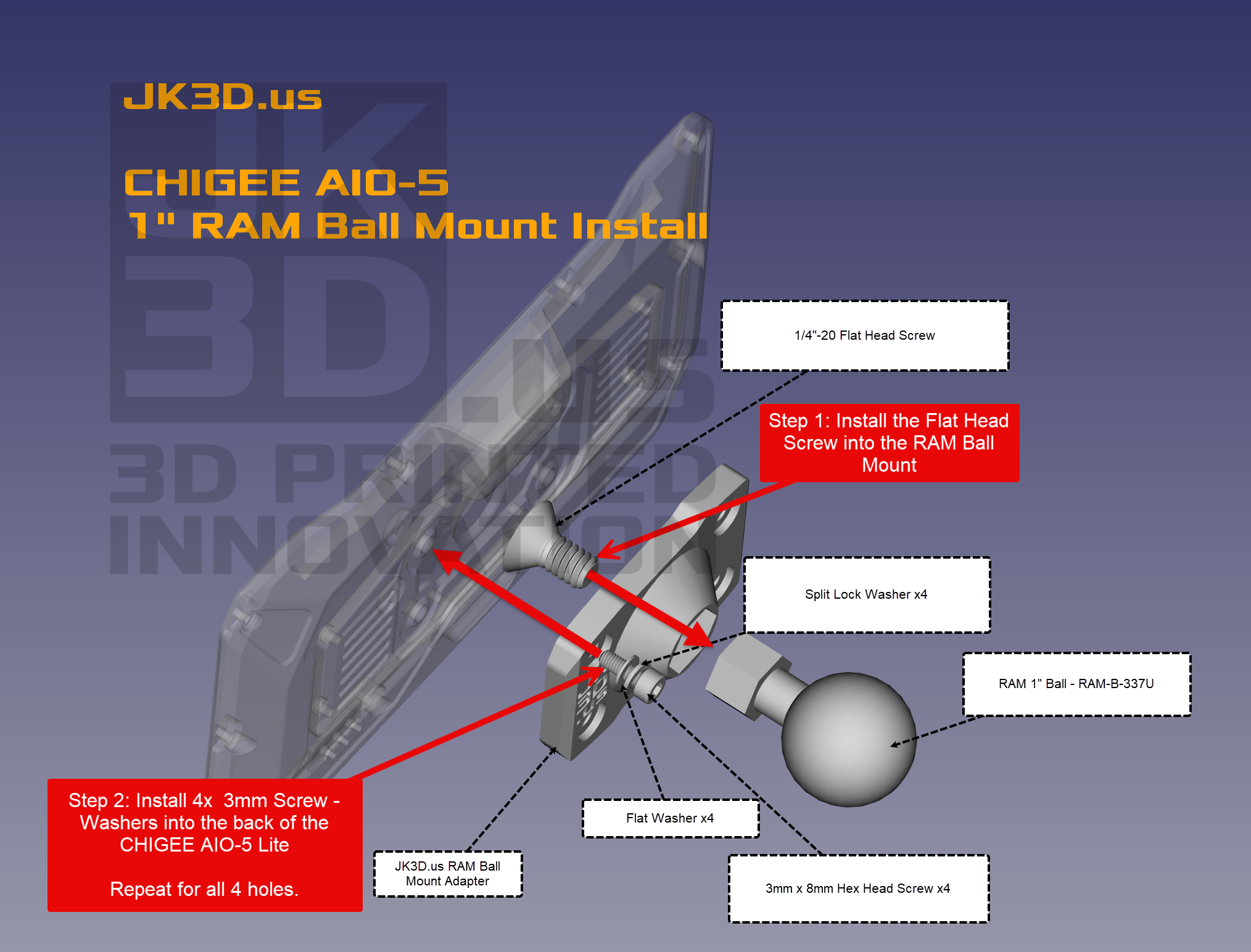 CHIGEE AIO-5 Lite 1″ RAM Ball Mount Install Instructions – JK3D.us